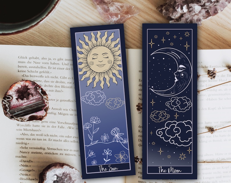 Tarot the Sun and Moon Bookmark, Tarot Bookmark, Tarot Workbook ...