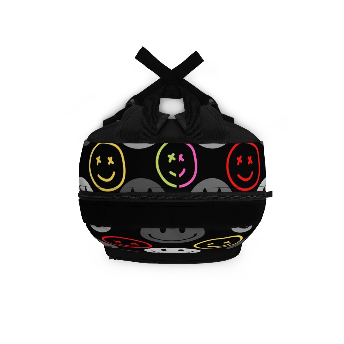 Neon Smiley Face Backpack Black and Colorful Graphic School Bag Trendy ...
