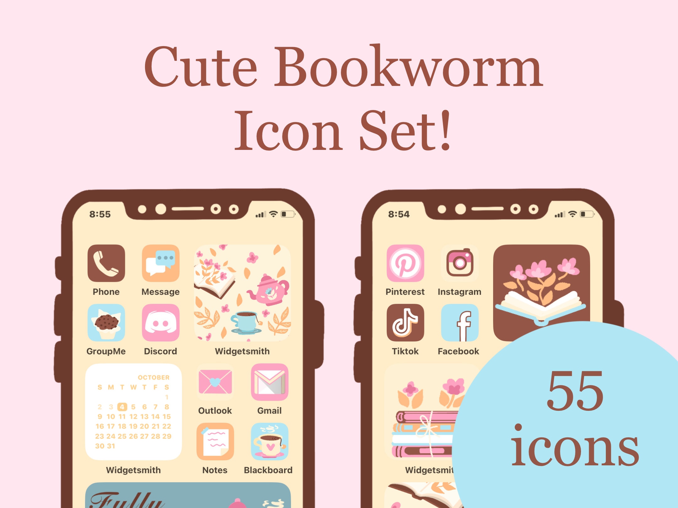 Cute Bookworm App Icon Set Book Lovers IOS Icon Set iPhone Icons for ...