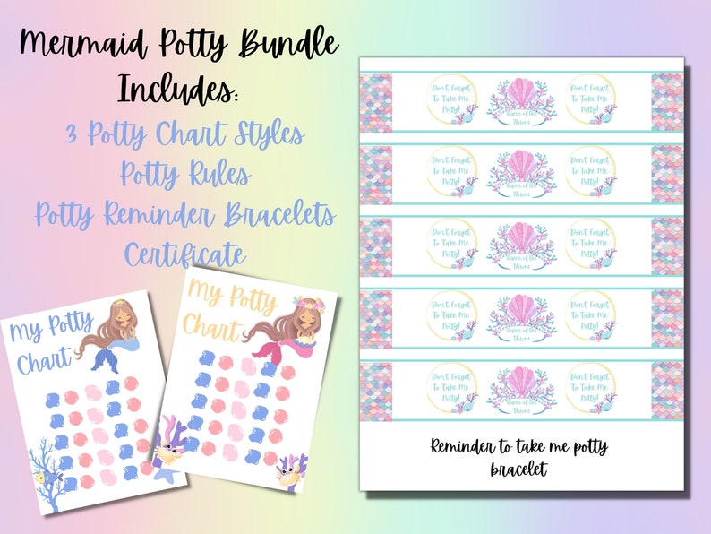 Mermaid Potty Training Chart Bundle, With Certificate, and Reminder ...