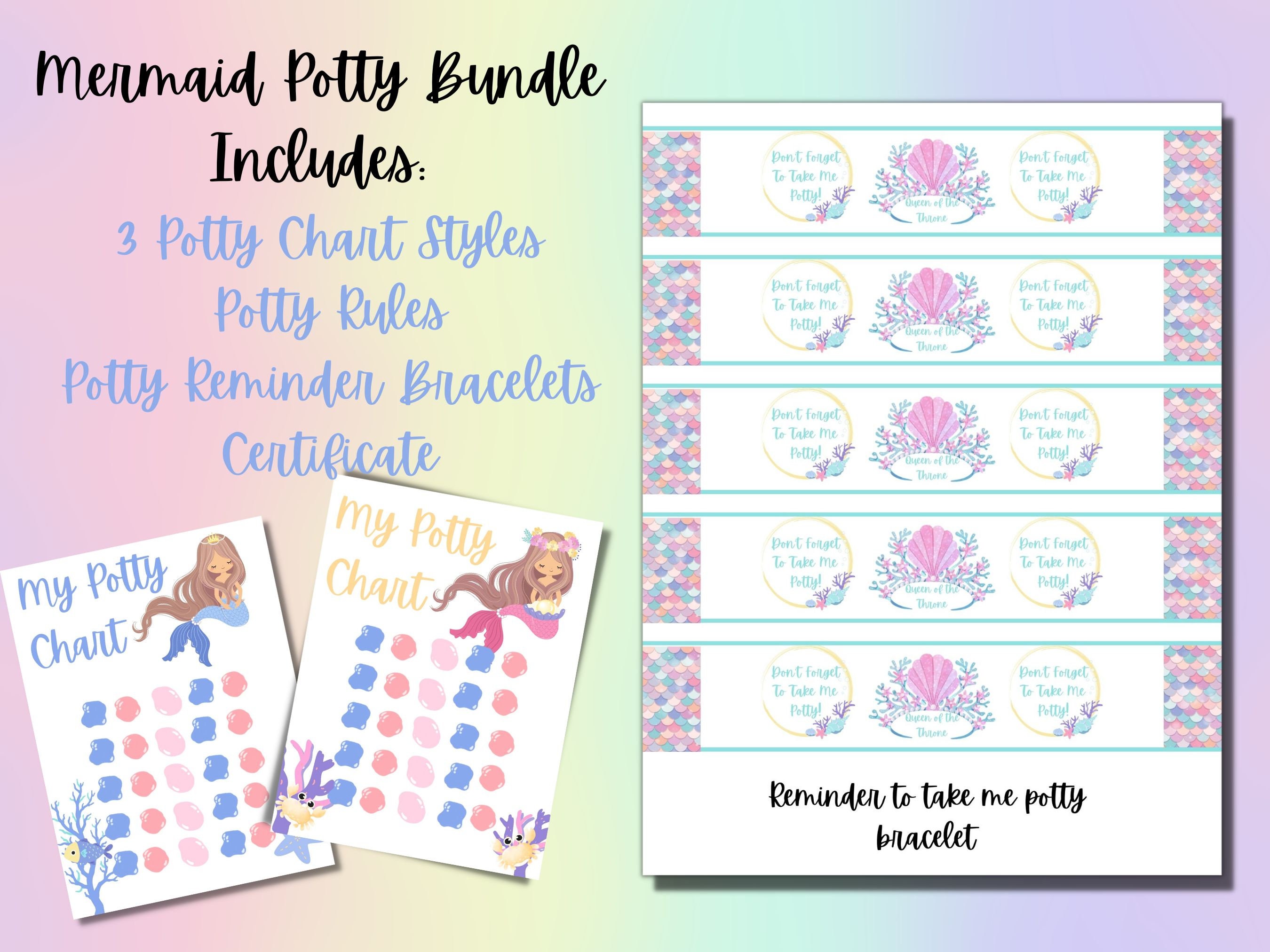 Mermaid Potty Training Chart Bundle, With Certificate, and Reminder ...