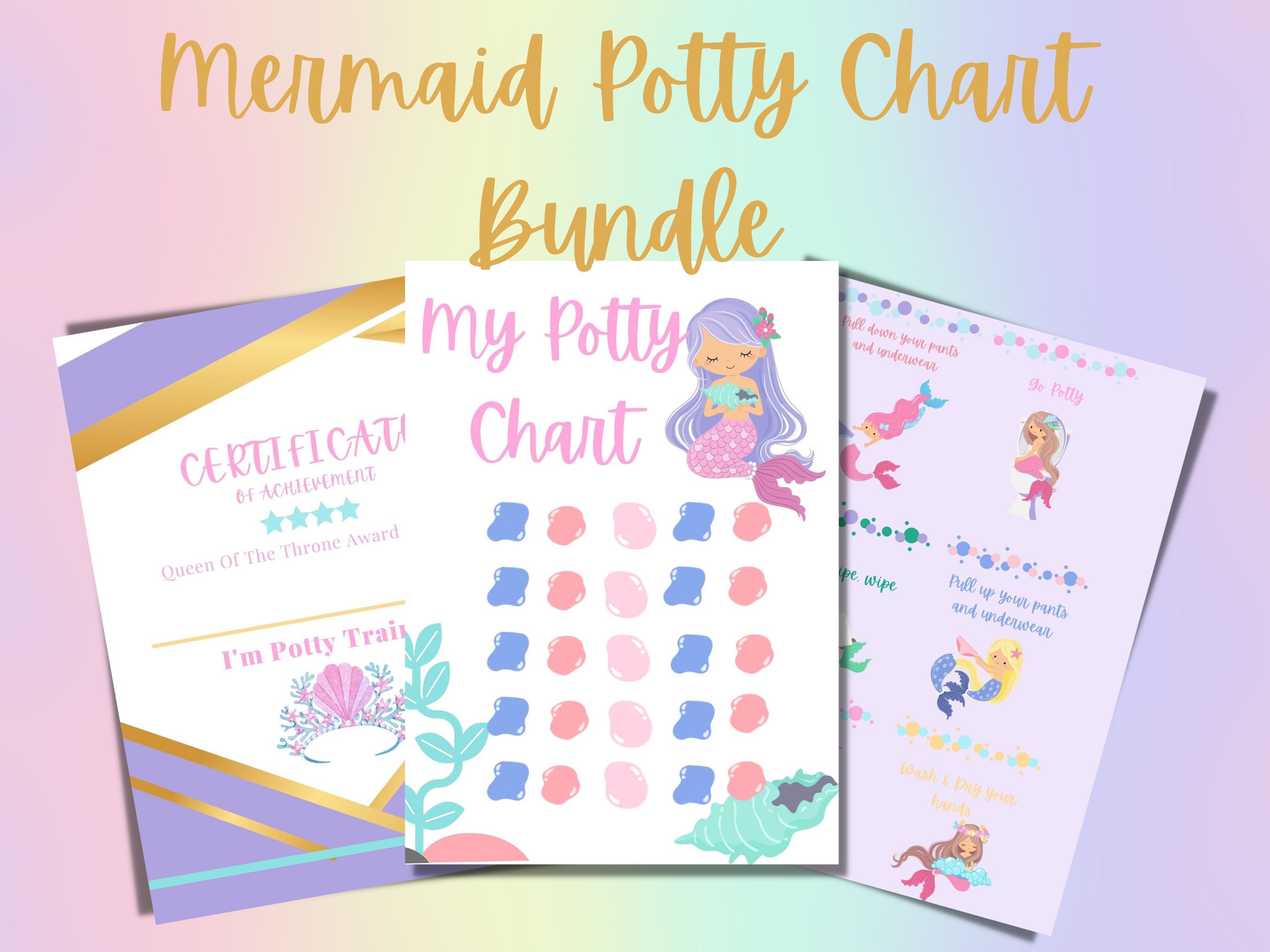 Mermaid Potty Training Chart Bundle, With Certificate, and Reminder ...