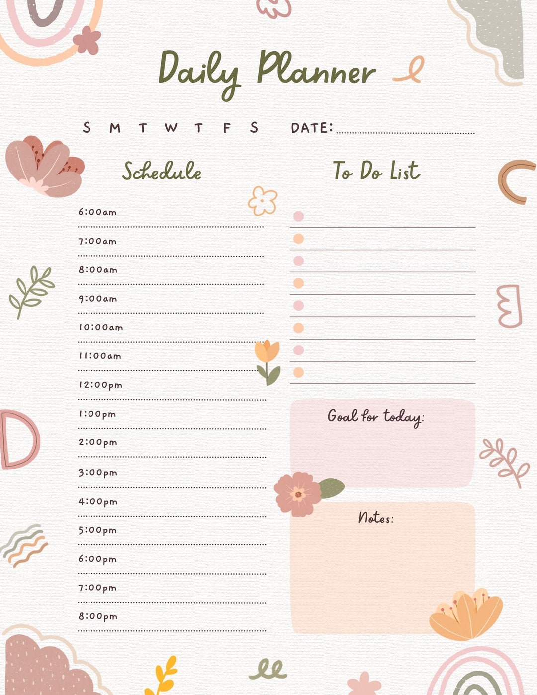 Daily Planner Time Blocks Colorful - Etsy