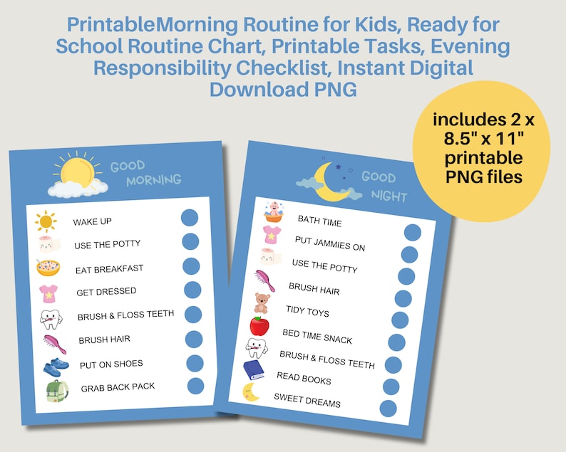 Morning Routine for Kids, Ready for School Routine Chart, Printable ...