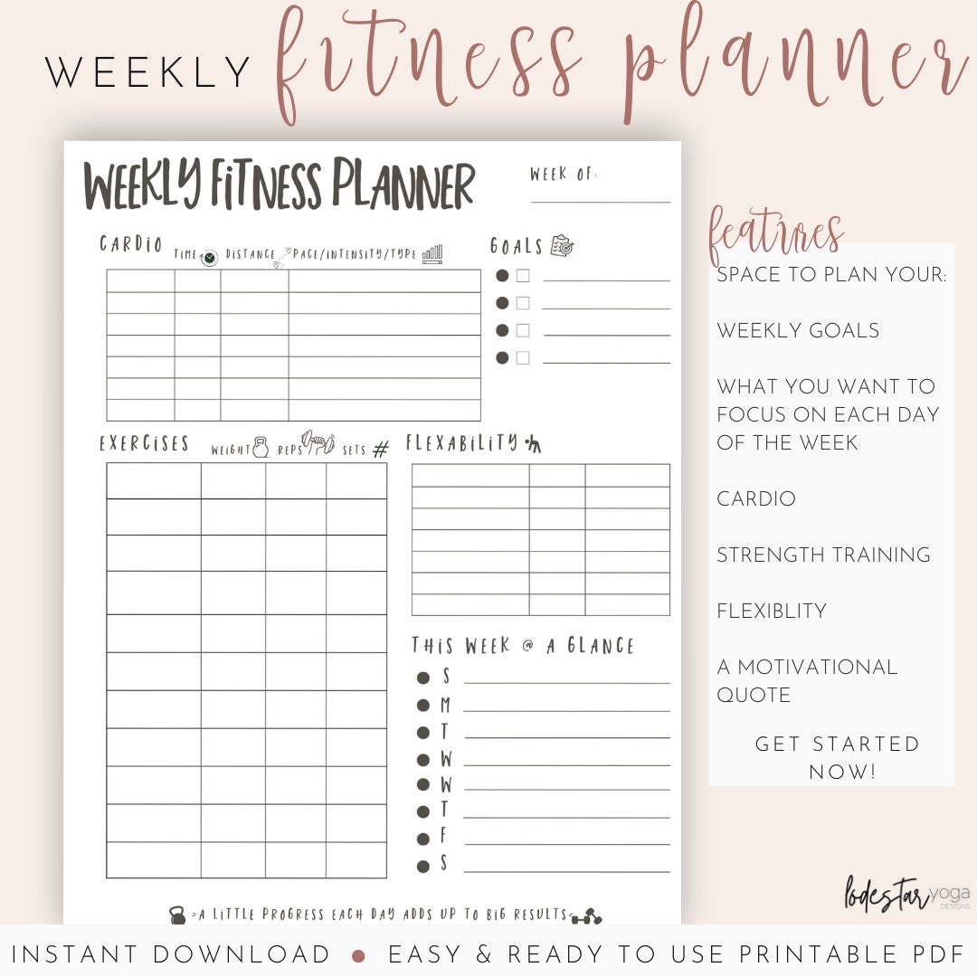 Printable Fitness Planner, Daily Exercise Planner, Weekly Workout ...