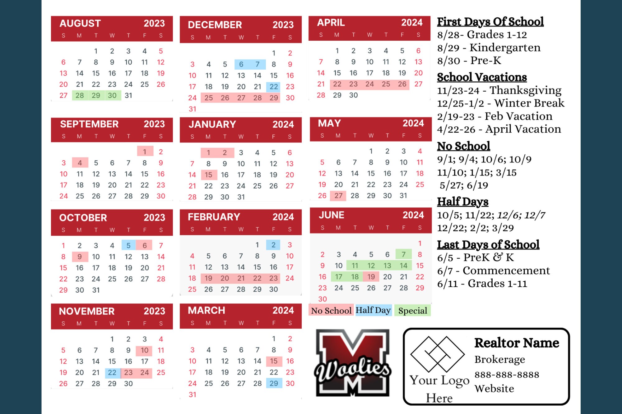 Canva Template Branded School Calendar Template for Realtors - Etsy