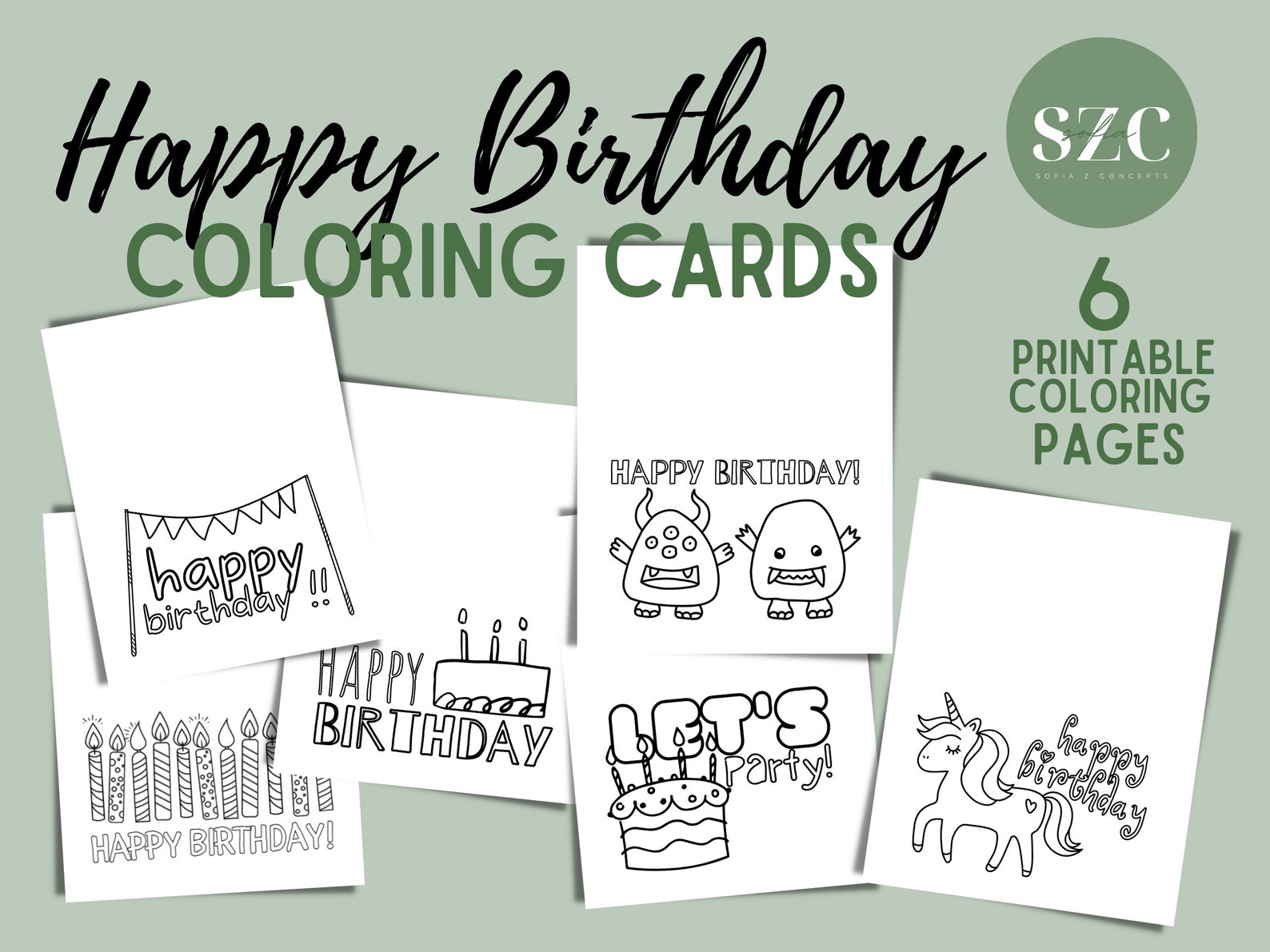 Printable Birthday Cards | Color Your Own Birthday Card | Digital ...