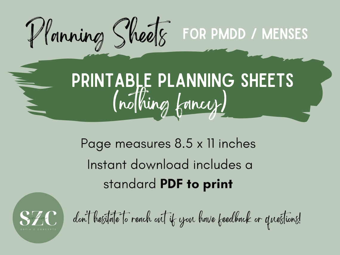 Printable Planning Sheets PMDD Menstrual Cycle Planning Digital ...