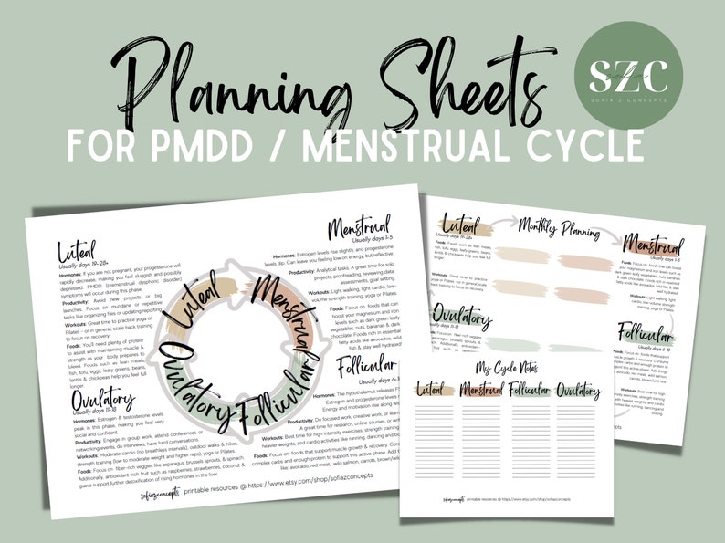 Printable Planning Sheets PMDD Menstrual Cycle Planning Digital ...