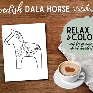 Printable Coloring Pages | 5 Dala Horse Designs | Digital Download - Etsy