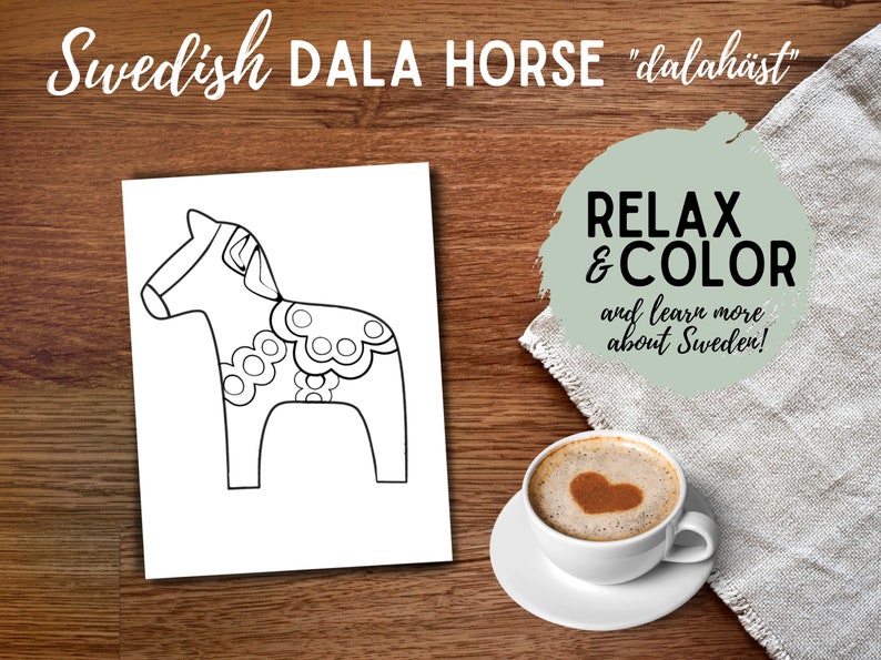 Printable Coloring Pages | 5 Dala Horse Designs | Digital Download - Etsy