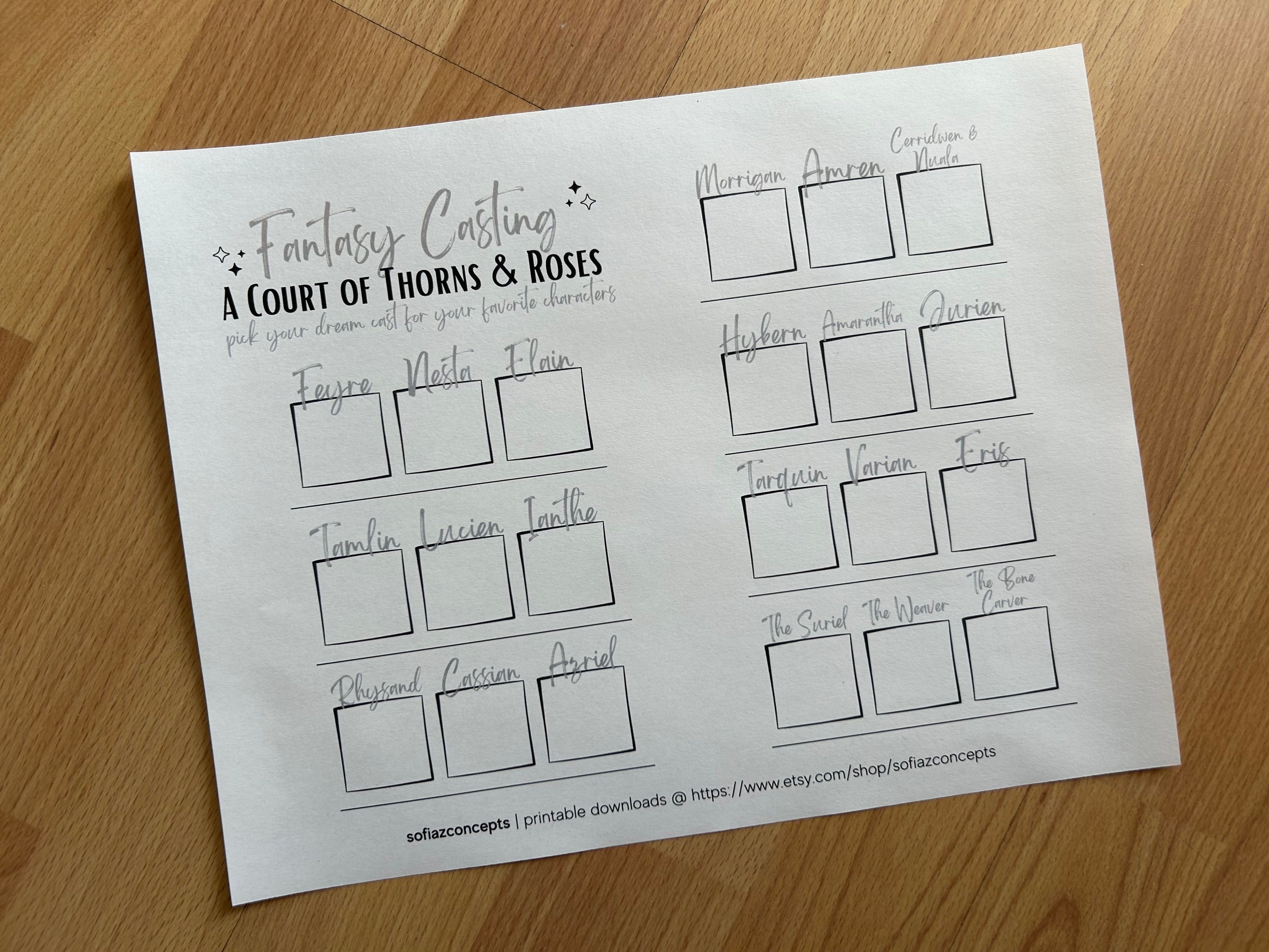 Digital Download Printable Template for ACOTAR Fancast Build Your Own ...