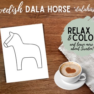 Printable Coloring Pages | 2 Blank Dala Horse Outlines | Digital ...