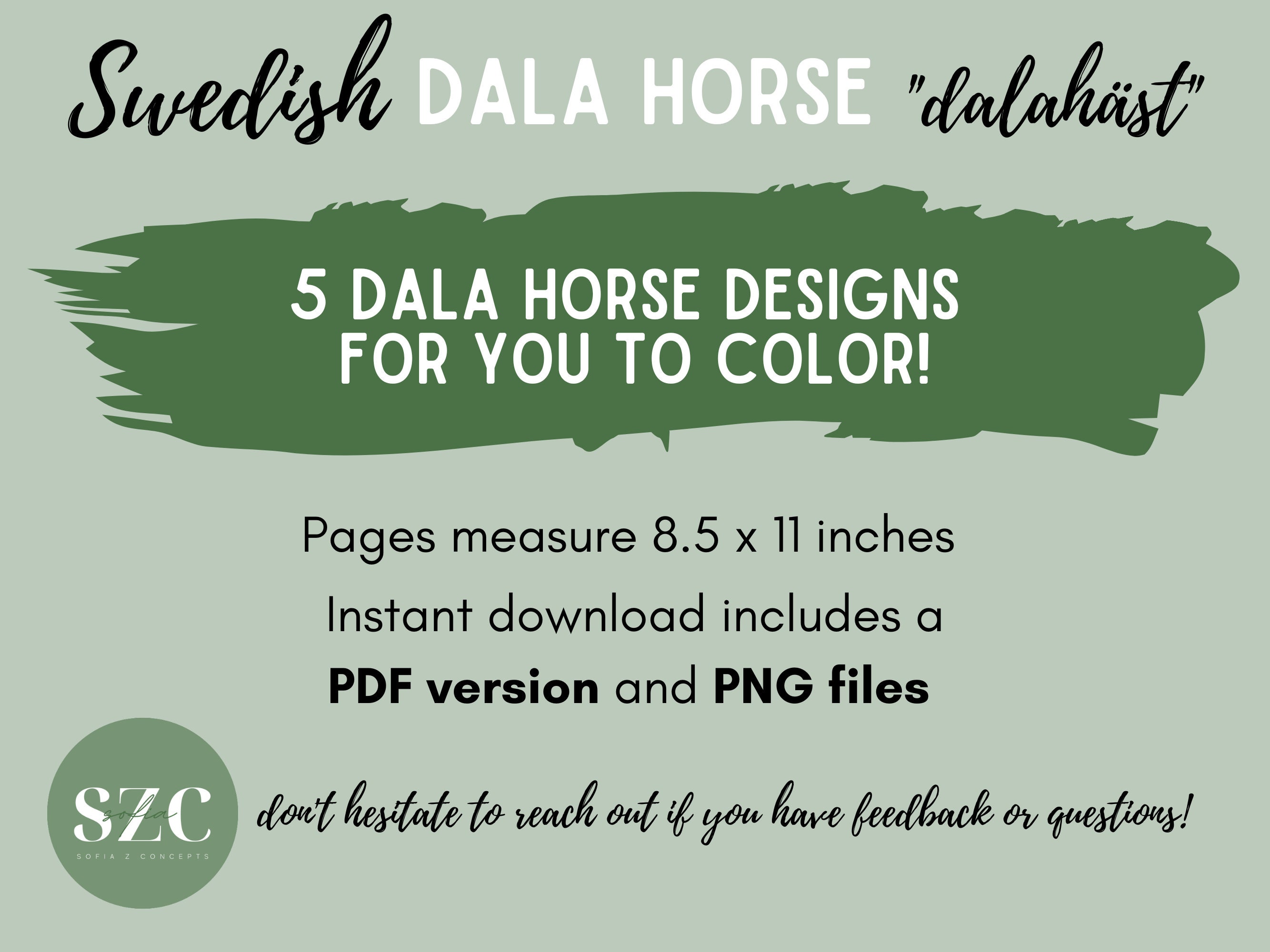 Printable Coloring Pages | 5 Dala Horse Designs | Digital Download - Etsy