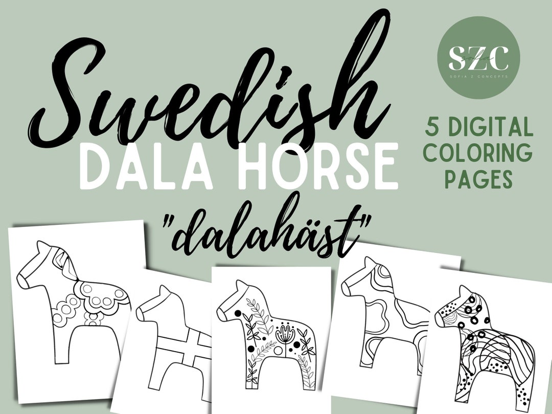Printable Coloring Pages | 5 Dala Horse Designs | Digital Download - Etsy