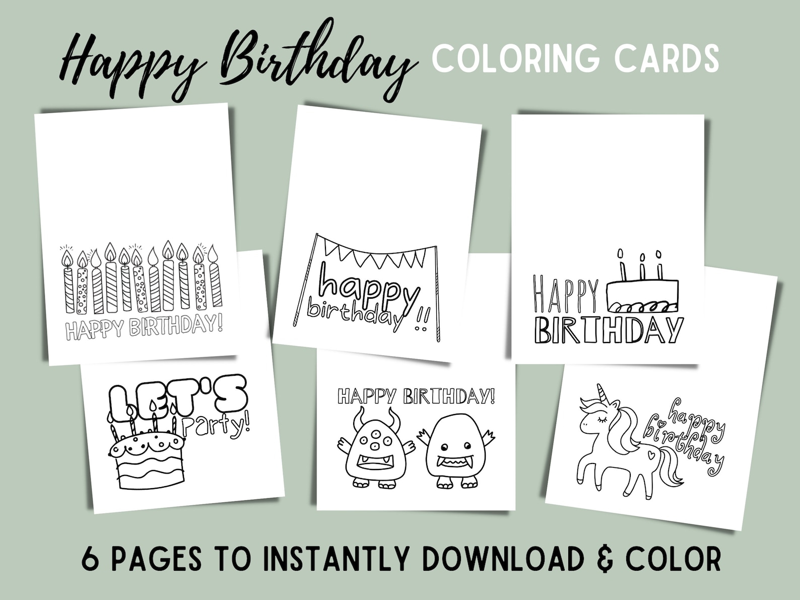 Printable Birthday Cards | Color Your Own Birthday Card | Digital ...