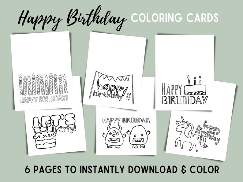 Printable Birthday Cards | Color Your Own Birthday Card | Digital ...