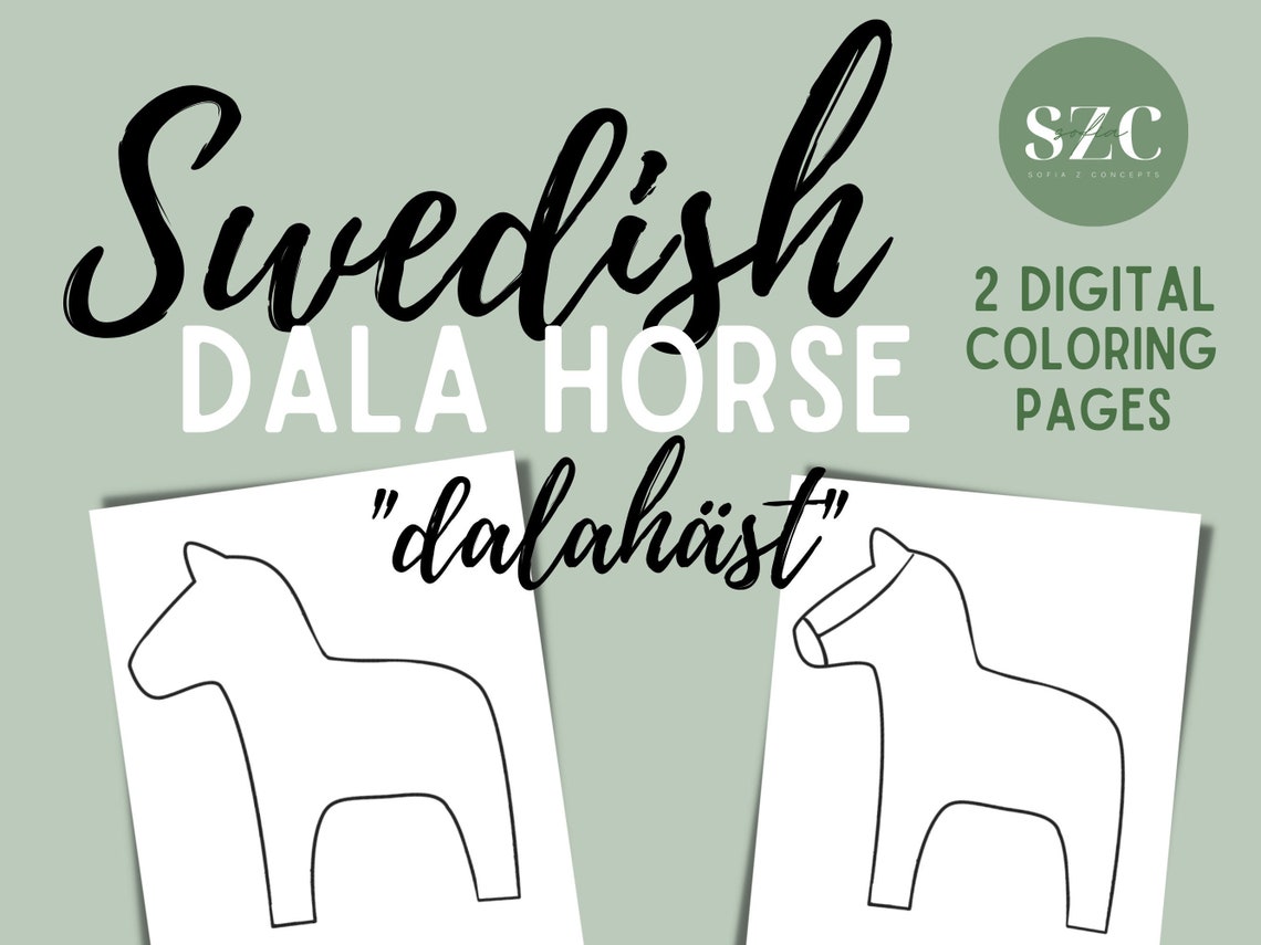 Printable Coloring Pages | 2 Blank Dala Horse Outlines | Digital ...