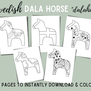 Printable Coloring Pages | 5 Dala Horse Designs | Digital Download - Etsy