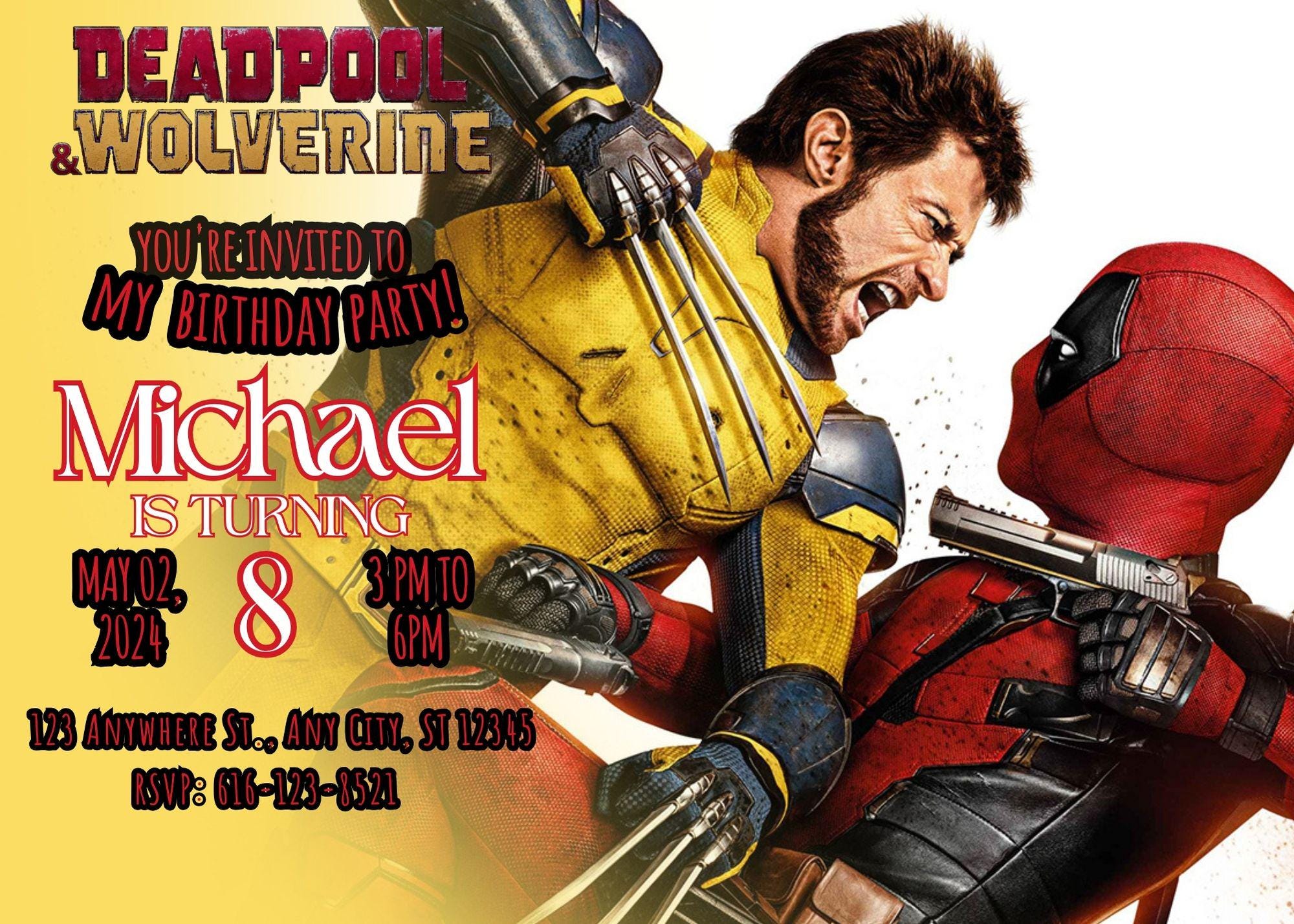 Deadpool & Wolverine Birthday | Invitation | Editable Template ...