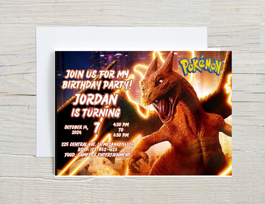 Pokemon Charizard Birthday | Invitation | Editable Template | Digital ...