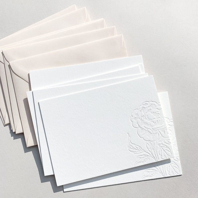 Floral Peony Letterpress Stationery Set Flat Notecards and - Etsy