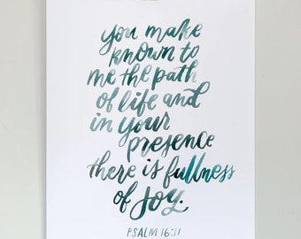 Psalm 16 With Loose Floral Frame Fullness of Joy Botanical Watercolor ...