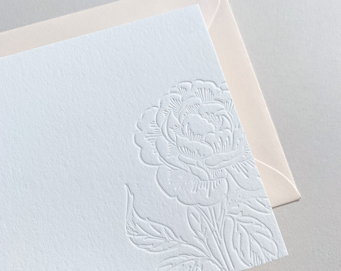 Floral Peony Letterpress Stationery Set | Flat Notecards and Envelopes ...