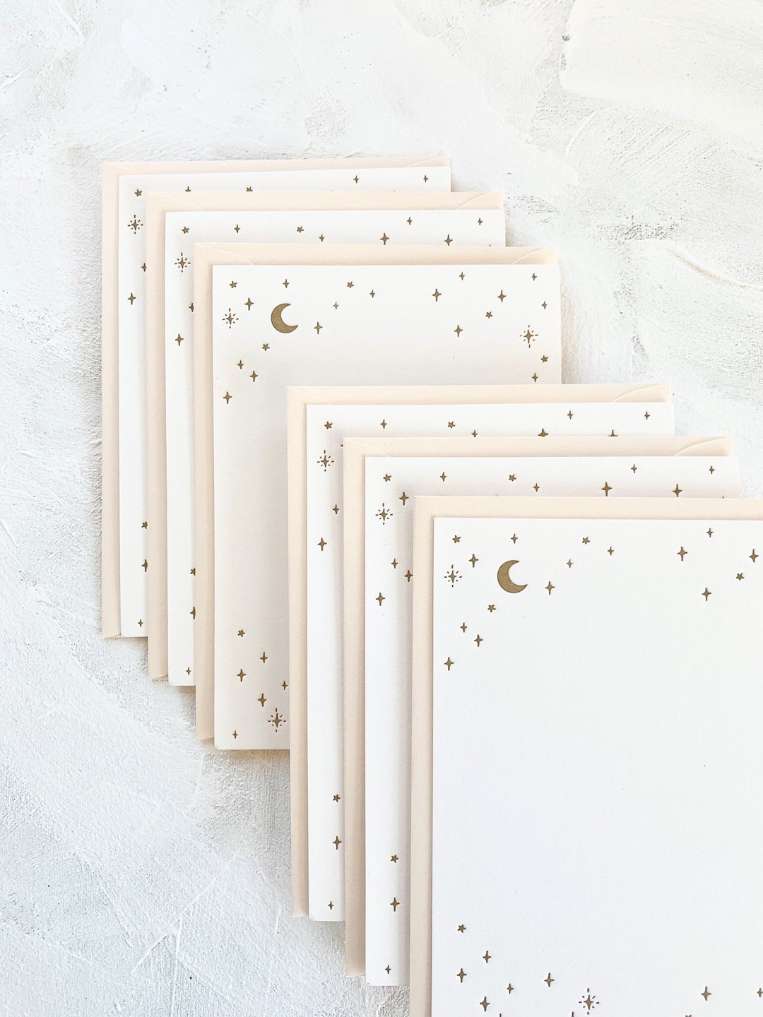 Gold Moon & Stars Luxury Letterpress Stationery Set | Flat Notecards ...