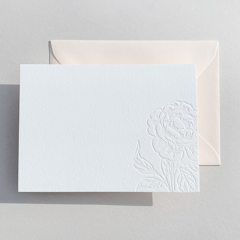 Floral Peony Letterpress Stationery Set Flat Notecards and - Etsy