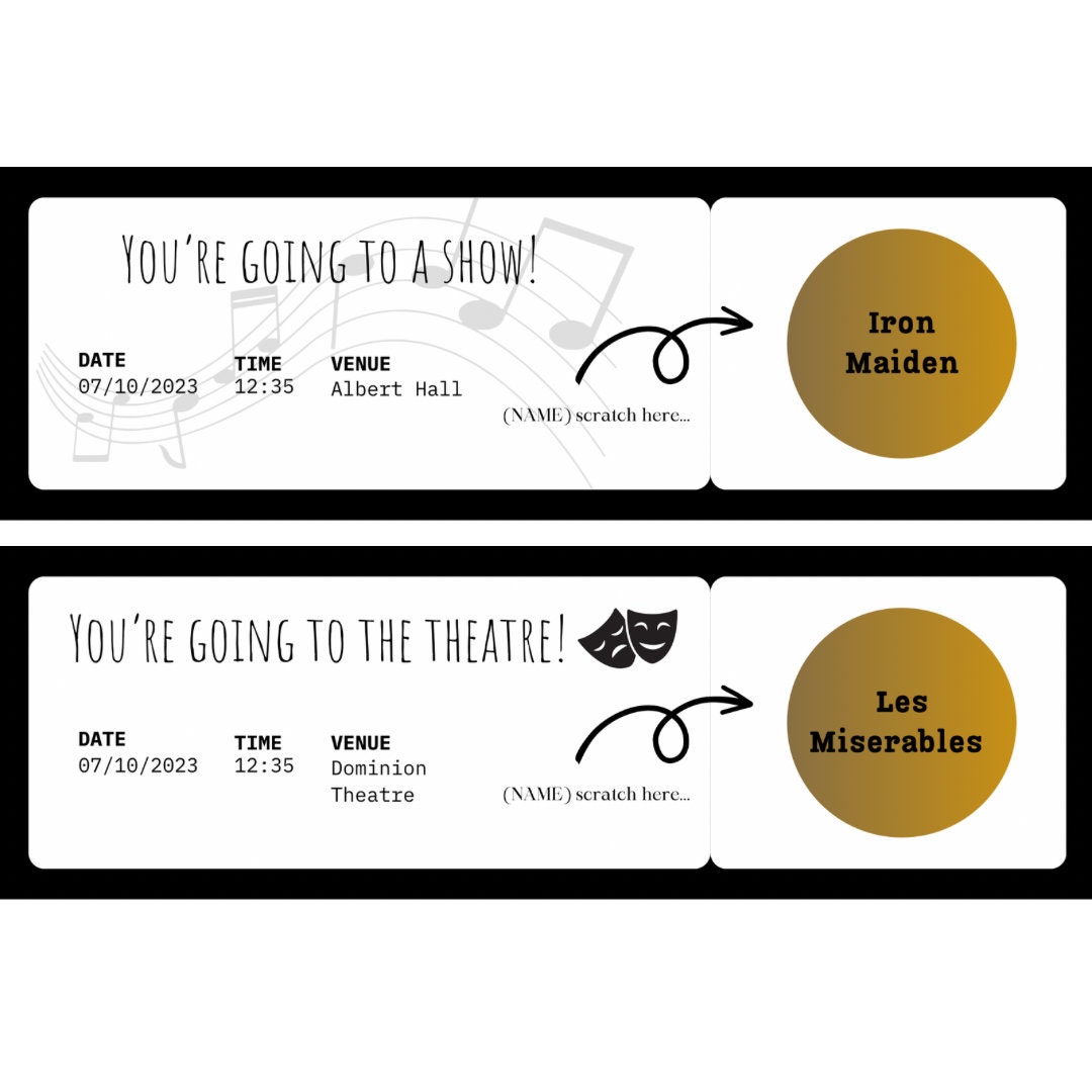 Personalised Custom Theatre Show Ticket Surprise Scratch Card - Etsy