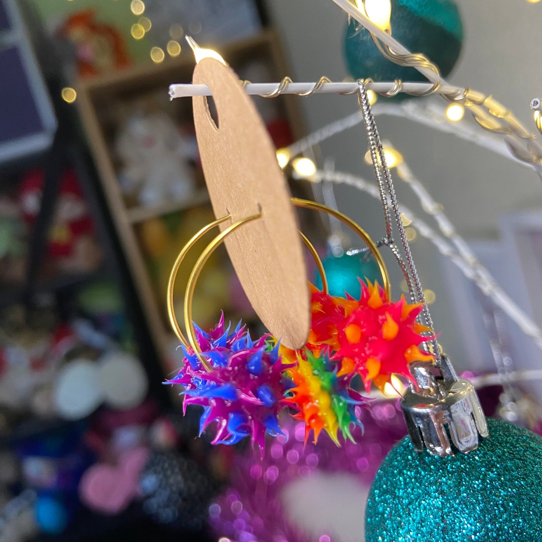 Funky Spike Ball Hoop Earrings. Fun Earrings. Multicoloured Earrings ...