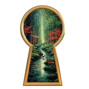Keyhole 3D Window Wall Decal, Forest Wonderland Sticker,kids Room Decor ...