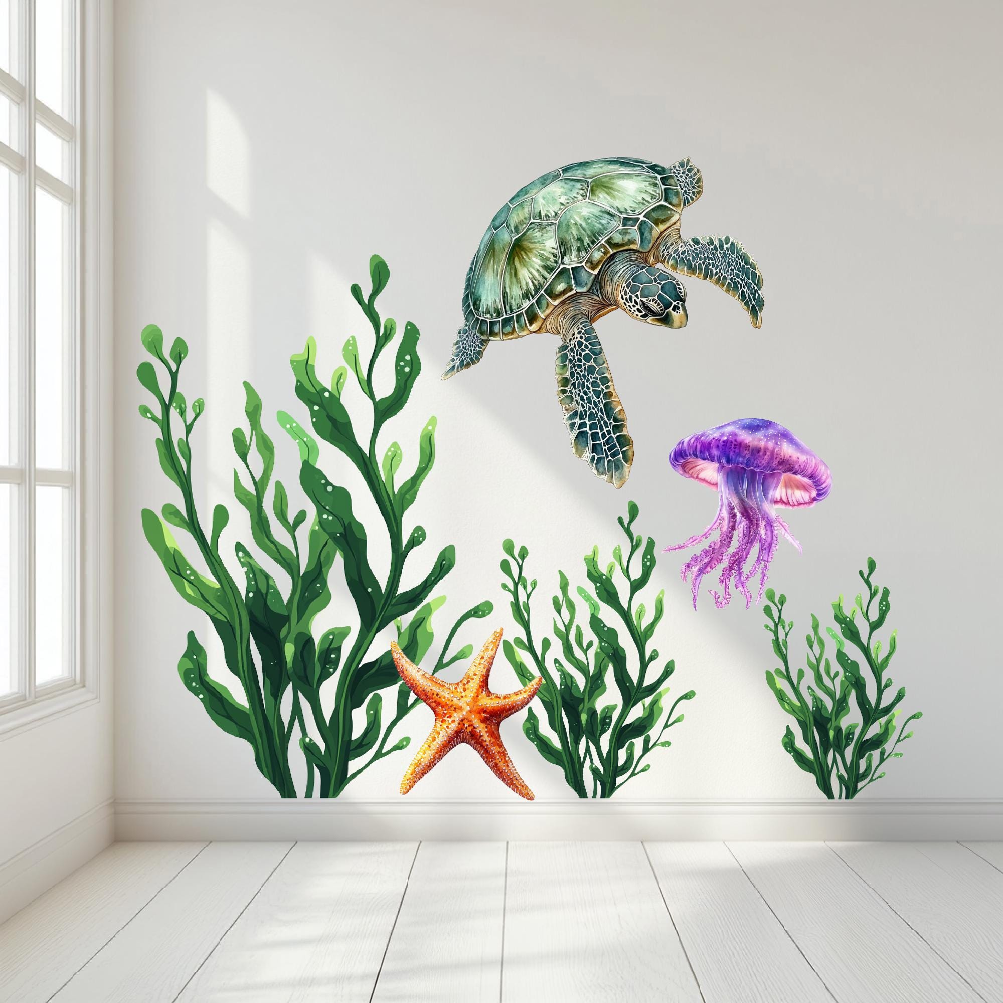 Watercolor Seaweed Wall Decal Ocean Sea Life Algae Removable Fabric ...