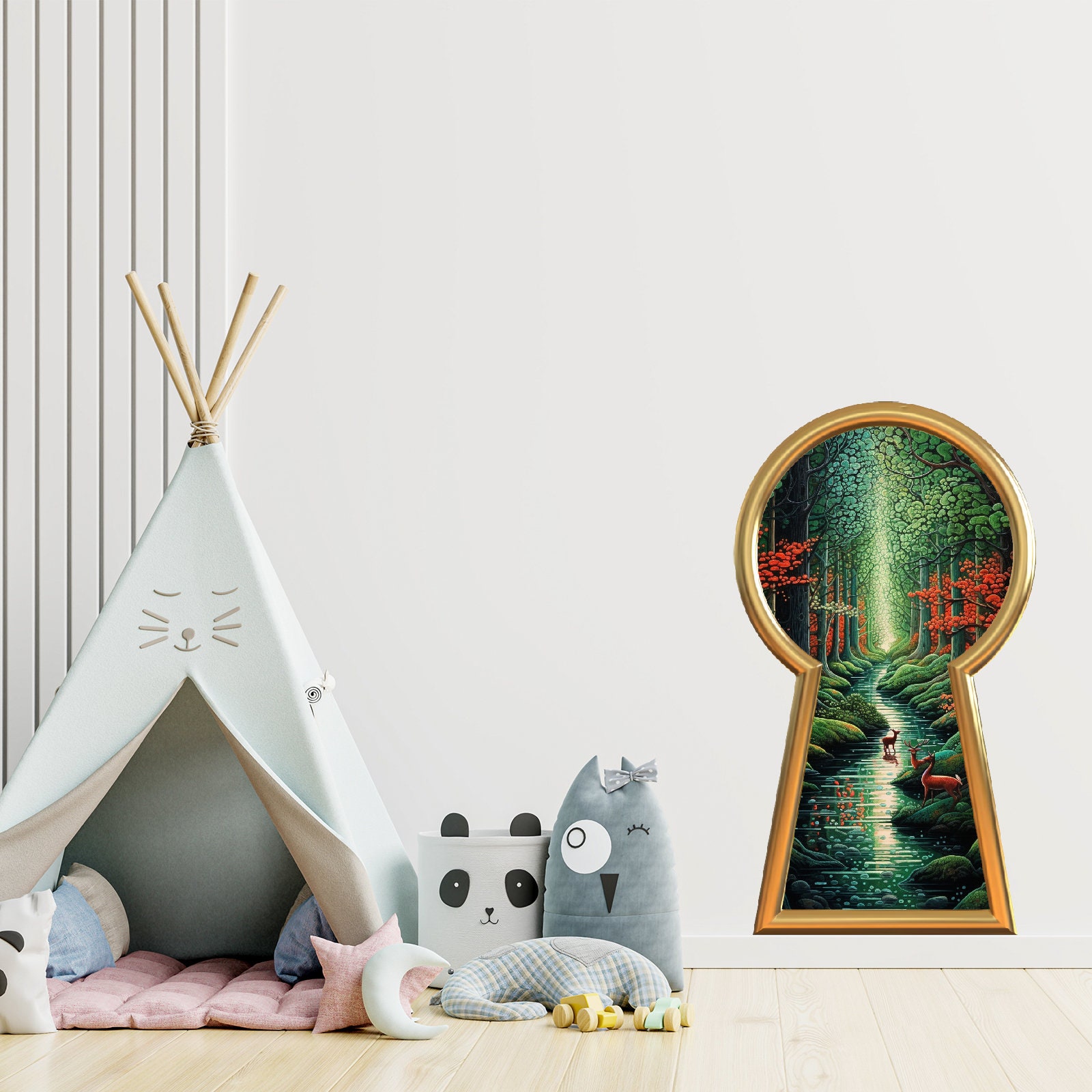 Keyhole 3D Window Wall Decal, Forest Wonderland Sticker,kids Room Decor ...