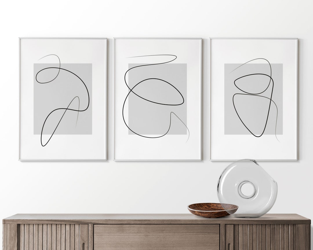 Set of 3 Grey Abstract Prints - Grey Abstract Wall Art - Grey Abstract ...