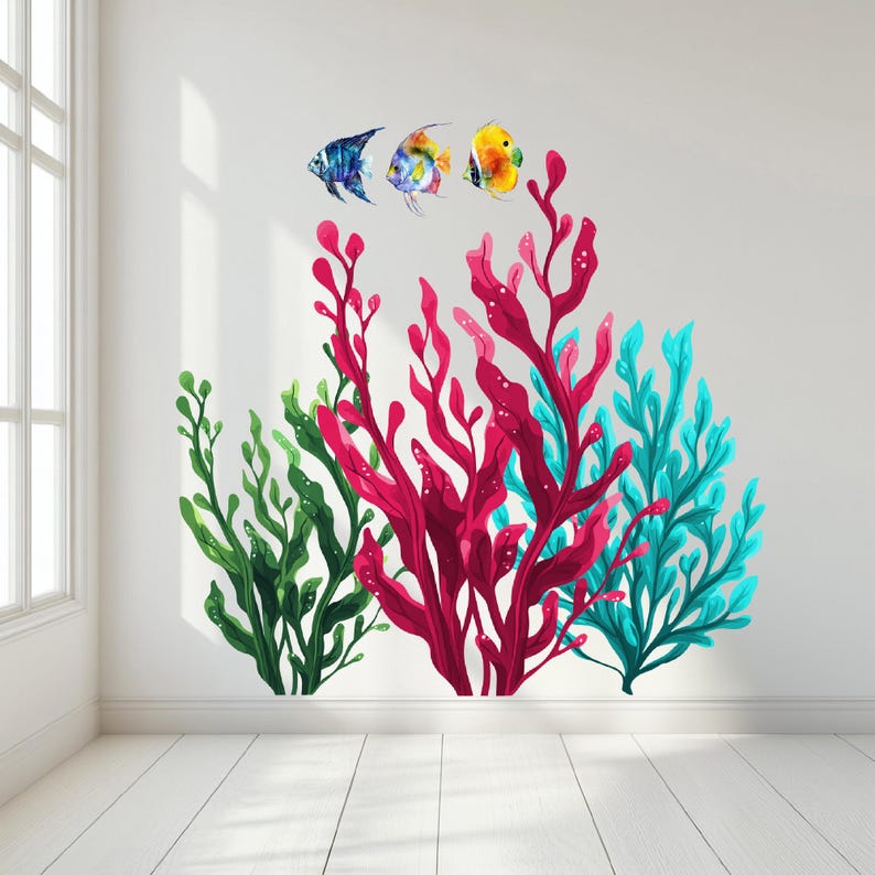 Watercolor Seaweed Wall Decal Ocean Sea Life Algae Removable Fabric ...