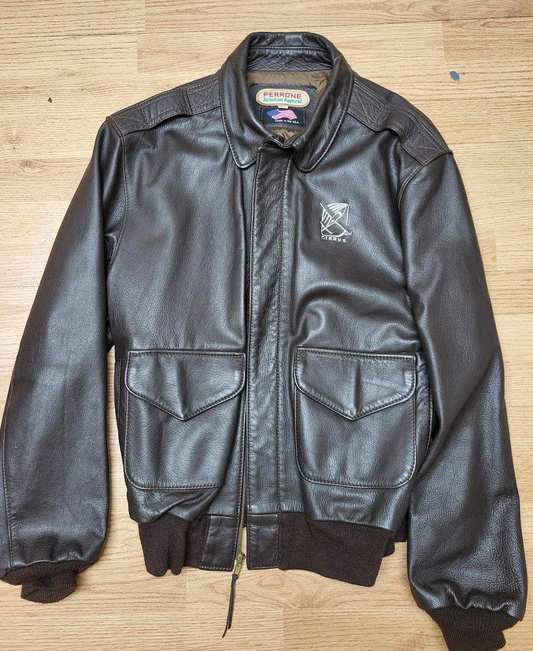 Rare Perrone Aviation Leather Jacket Cirrus Flight Men Pilot Size 44 or ...