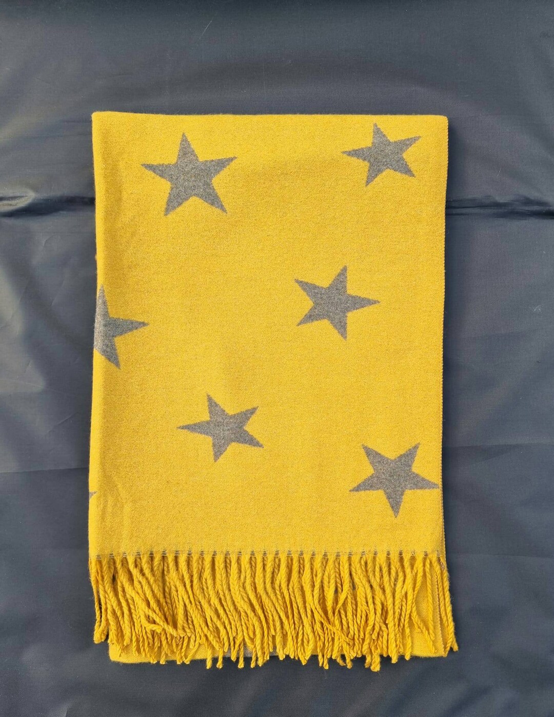 New Mustard Yellow Colour Star Print Reversible Cashmere Winter Scarf ...