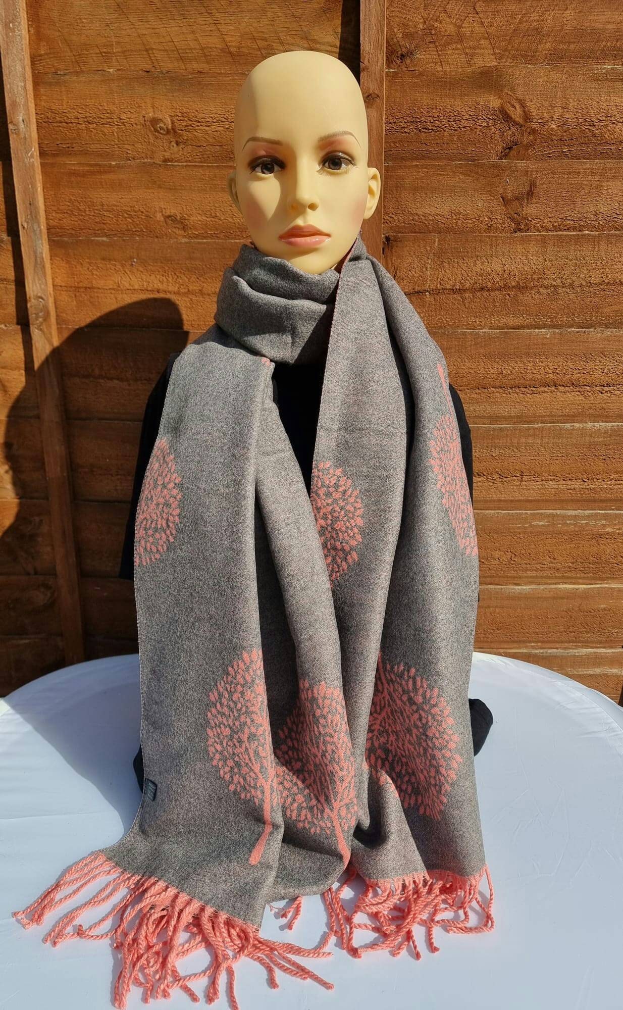 New Salmon Pink Colour Mulberry Tree Print Reversible Cashmere Winter ...