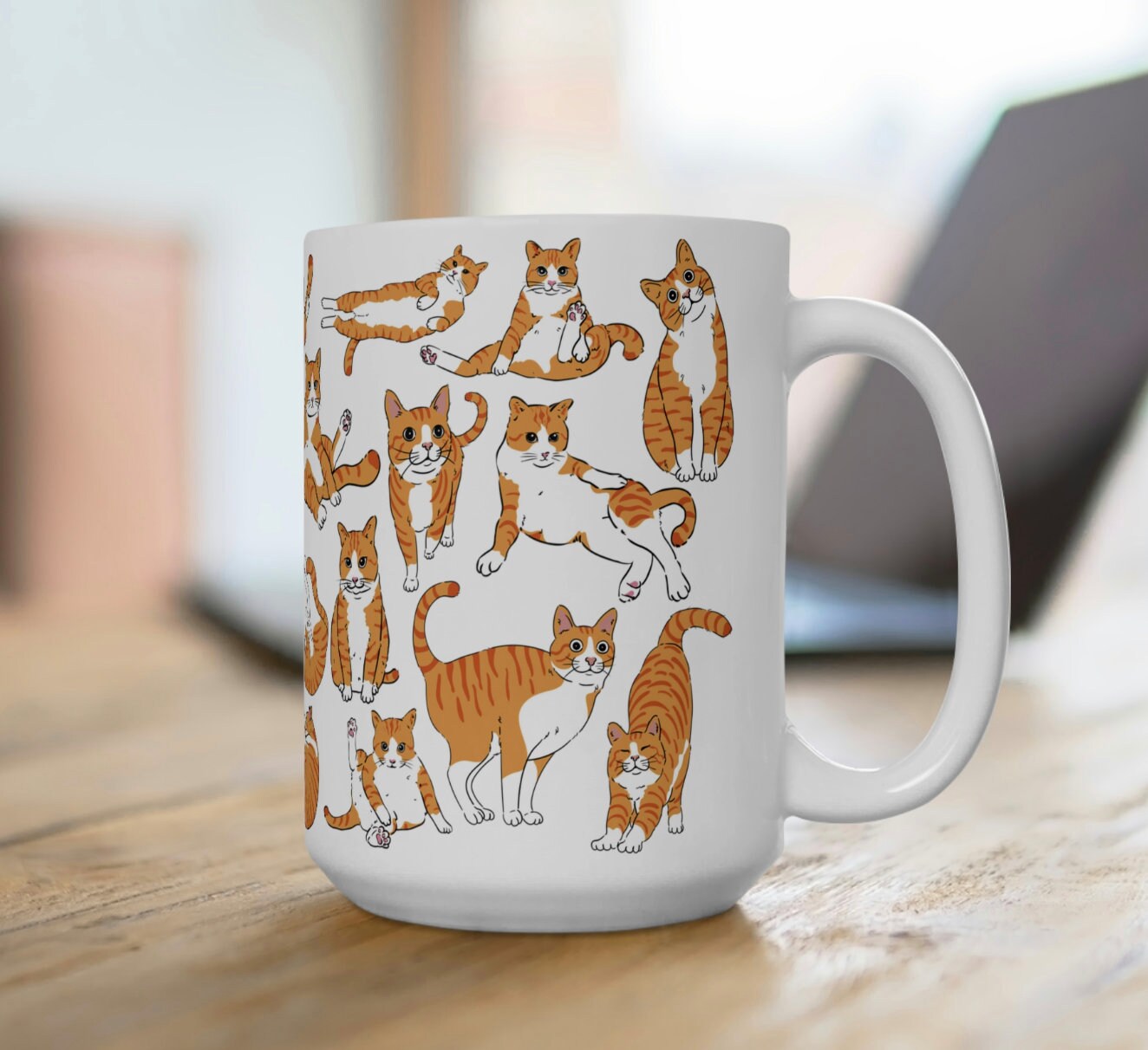 Funny Orange Tabby Cat Mug Black Outline Ver 11oz and 15oz Mugs Ginger ...