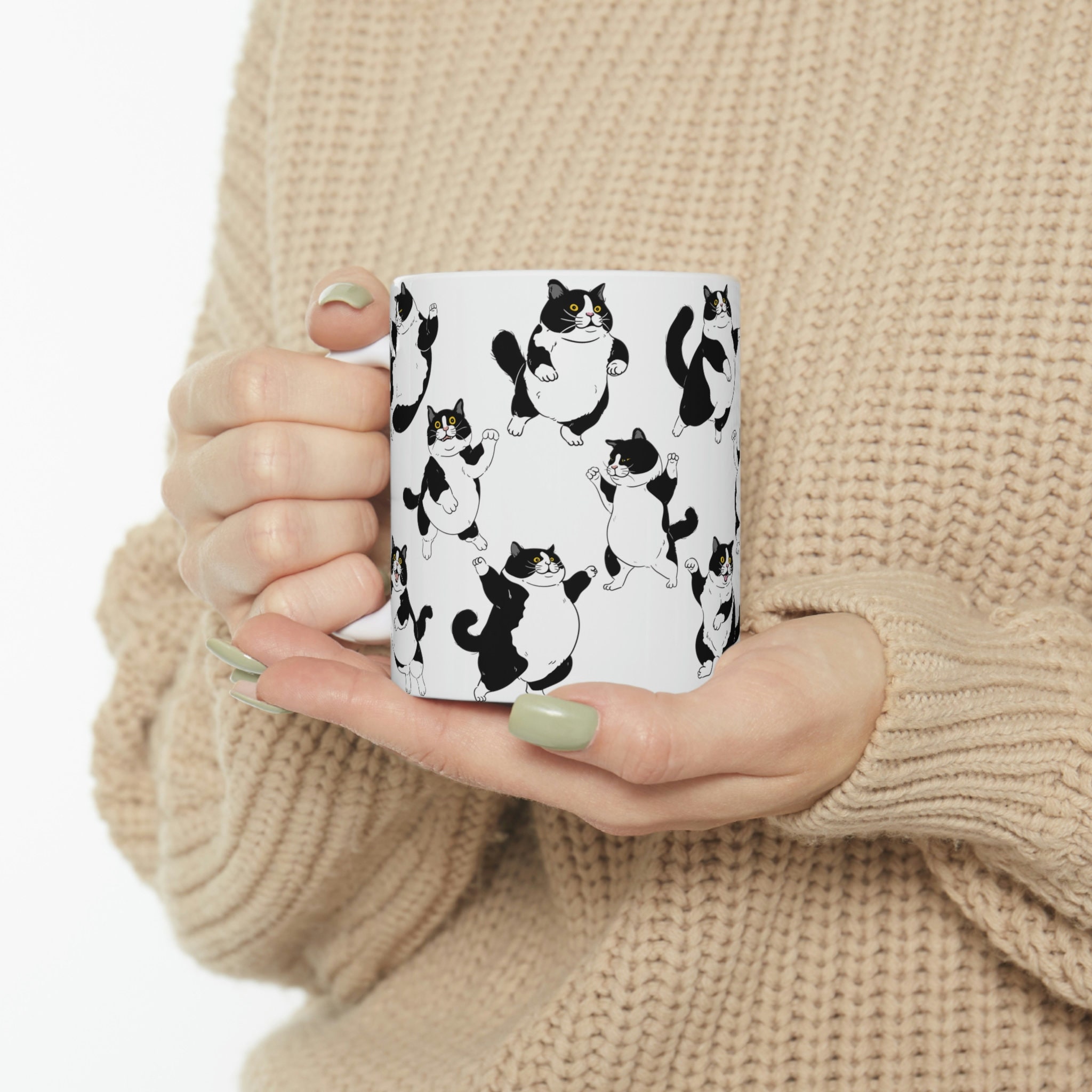 Fat Black and White Tuxedo Cat Coffee Mug 11oz & 15oz Cat Mugs Tuxedo ...
