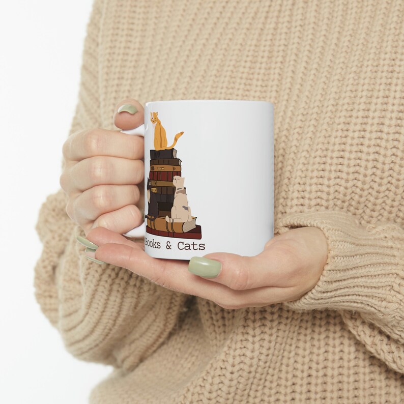 Books and Cats Mug 11oz and 15oz Cat Mug Orange Cat Mug Book Lover Gift ...