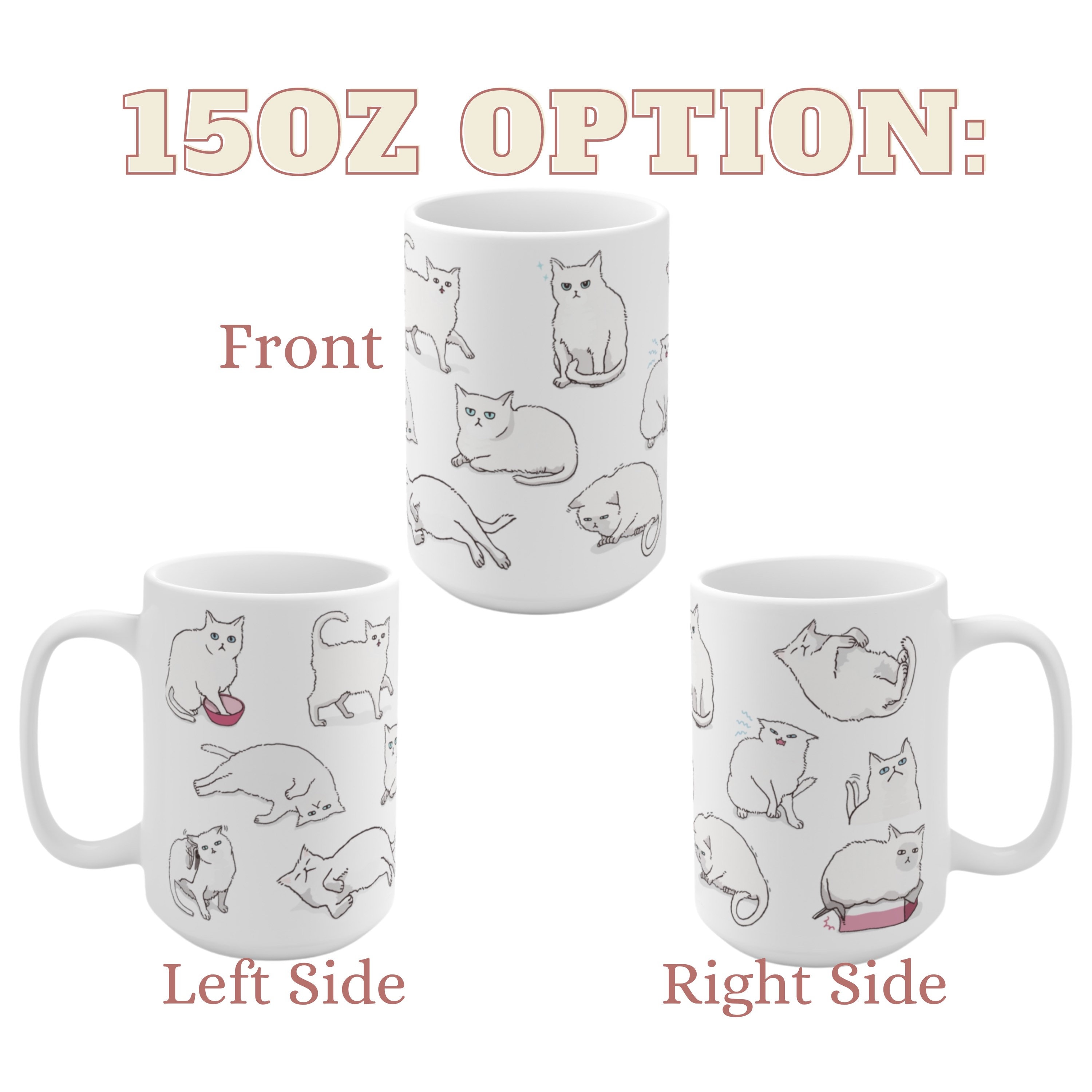 Funny White Cat Mug 11oz and 15oz Cat Mugs White Cat Gift Cat Coffee ...