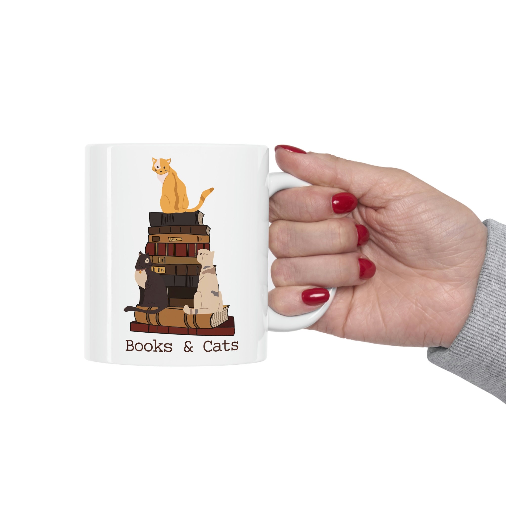 Books and Cats Mug 11oz and 15oz Cat Mug Orange Cat Mug Book Lover Gift ...