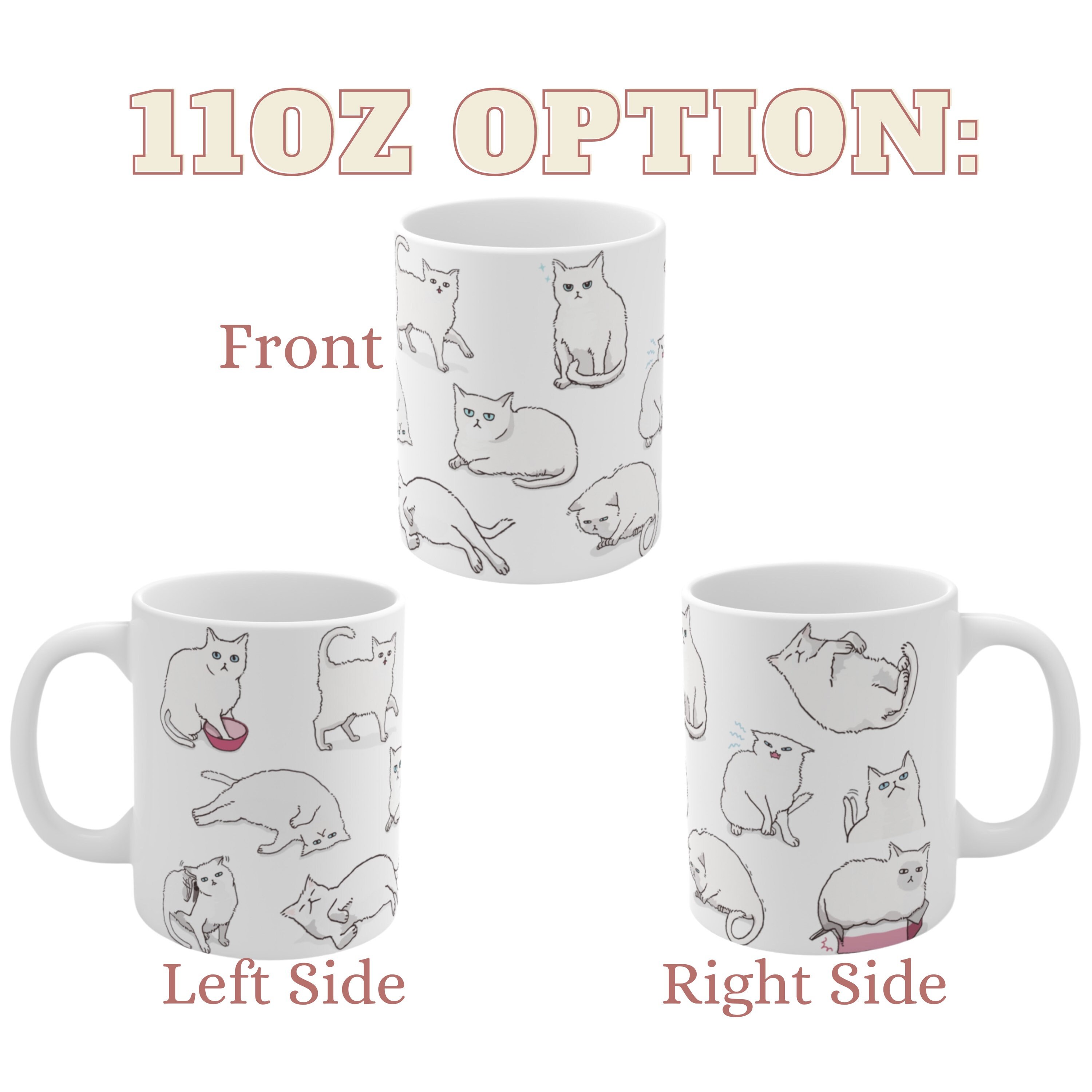 Funny White Cat Mug 11oz and 15oz Cat Mugs White Cat Gift Cat Coffee ...