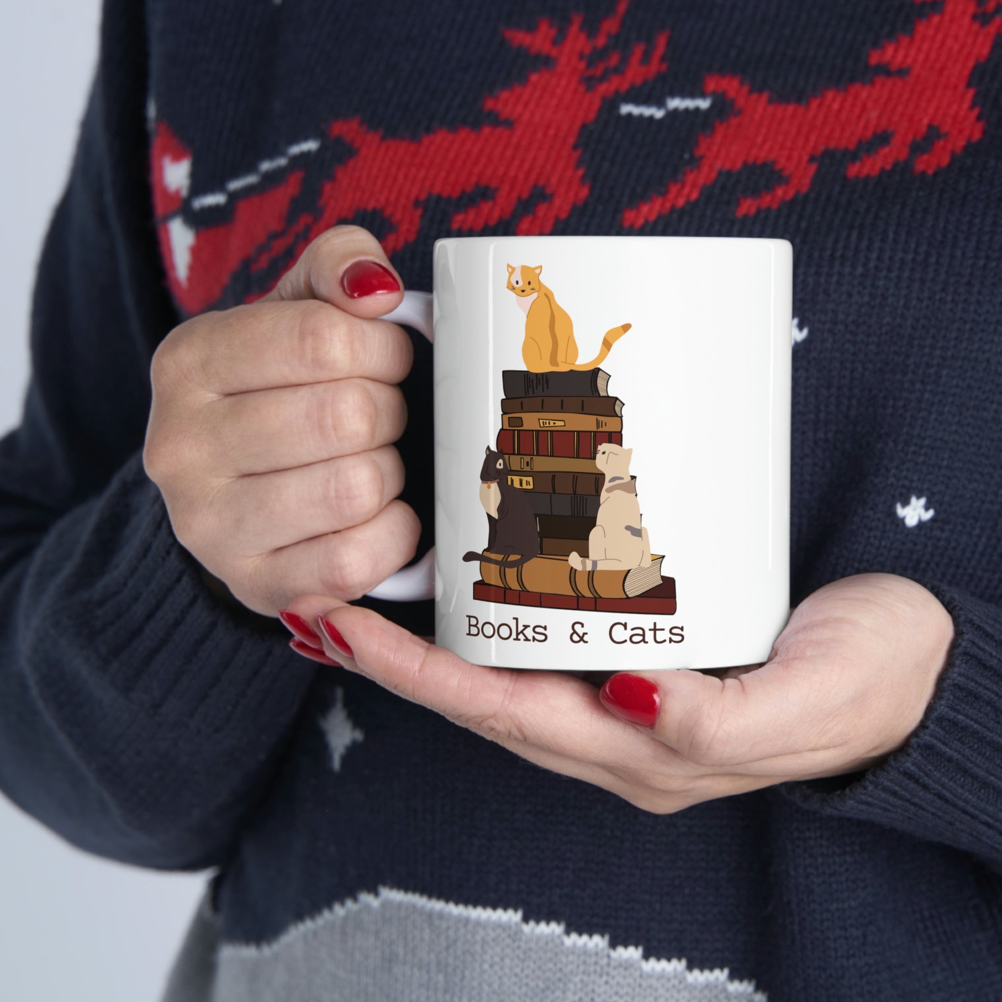 Books and Cats Mug 11oz and 15oz Cat Mug Orange Cat Mug Book Lover Gift ...