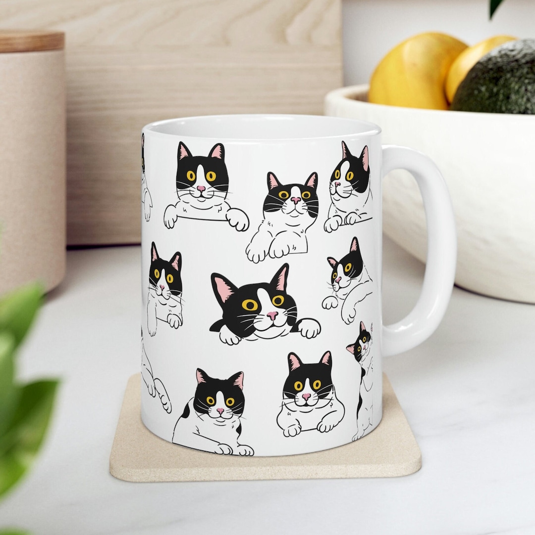 Funny Faces Tuxedo Cat Mug 11oz & 15oz Black and White Funny Cat Mug ...