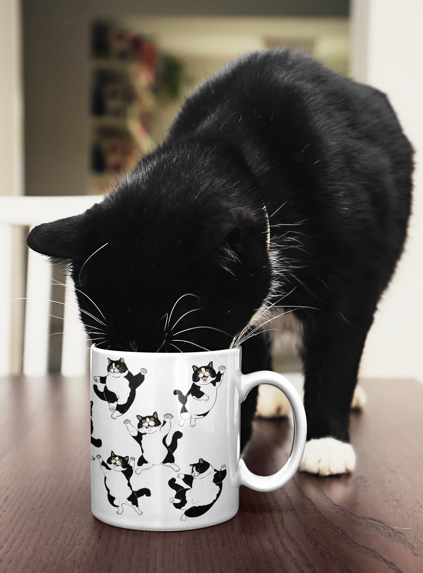 Fat Black and White Tuxedo Cat Coffee Mug 11oz & 15oz Cat Mugs Tuxedo ...