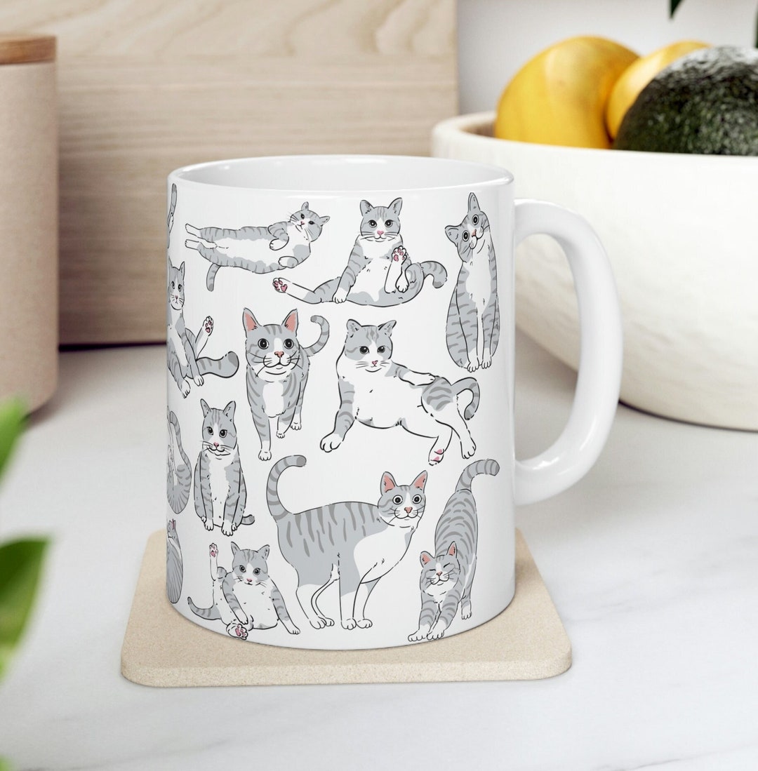Funny Gray Tabby Cat Mug 11oz & 15oz Grey Tabby Cat Mugs Gray Cat Gifts ...